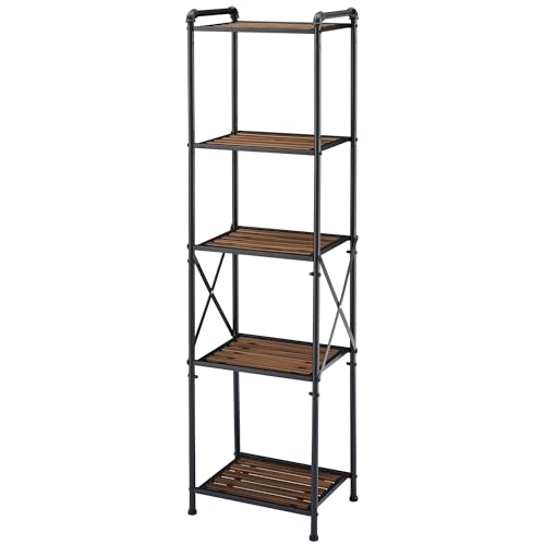 Tajsoon 5-Tier Storage Rack, Adjustable Shelving Unit Storage Shelves, Multipurpose Shelf Display Rack for Living Room, Kitchen, Bathroom, Balcony, Metal, Industrial Style/Black