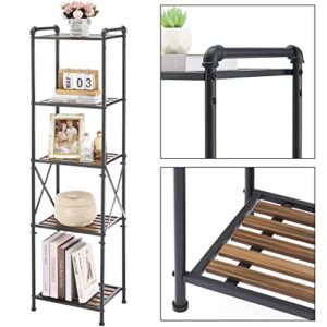 Tajsoon 5-Tier Storage Rack, Adjustable Shelving Unit Storage Shelves, Multipurpose Shelf Display Rack for Living Room, Kitchen, Bathroom, Balcony, Metal, Industrial Style/Black