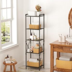 Tajsoon 5-Tier Storage Rack, Adjustable Shelving Unit Storage Shelves, Multipurpose Shelf Display Rack for Living Room, Kitchen, Bathroom, Balcony, Metal, Industrial Style/Black