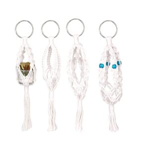 savita 4 pcs car plant hangers, mini macrame plant hanger, rear view mirror charm hanging plant holder accessories for succulent chlorophytum car (white, 4 styles)