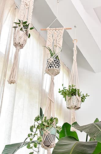 WXS-CHALL 5 Pack Macrame Plant Hangers Hanging Planter, Cotton Rope Hanging Plant Holders Decorative Flower Pots Indoor Outdoor Boho Home Decor (5 Size and 10 Hooks)