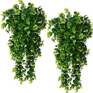 2pcs artificial hanging plants fake hanging plant faux eucalyptus leaf greenery vine outdoor uv resistant plastic plants