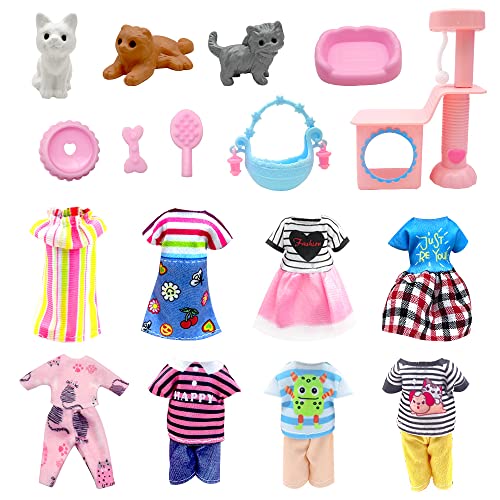 Doll Clothes and Accessories for Chelsea Dolls, Clothes Dress Pajamas Random in 6, Mini Supplies, Cat Pet playset, Girls Granddaughter Gifts