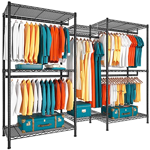 Raybee Clothes Rack, Heavy Duty Clothing Rack Load 835LBS, Clothes Racks for Hanging Clothes Rack, Metal Garment Rack Heavy Duty Clothing Rack, Free Standing Closet, Wardrobe Closet, 77"H*75"W*17.8"D