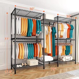 Raybee Clothes Rack, Heavy Duty Clothing Rack Load 835LBS, Clothes Racks for Hanging Clothes Rack, Metal Garment Rack Heavy Duty Clothing Rack, Free Standing Closet, Wardrobe Closet, 77"H*75"W*17.8"D