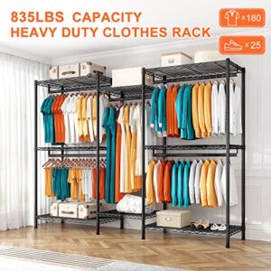 Raybee Clothes Rack, Heavy Duty Clothing Rack Load 835LBS, Clothes Racks for Hanging Clothes Rack, Metal Garment Rack Heavy Duty Clothing Rack, Free Standing Closet, Wardrobe Closet, 77"H*75"W*17.8"D