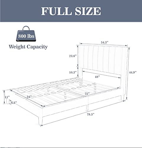 Allewie Full Bed Frame/Velvet Upholstered Bed Frame with Vertical Channel Tufted Headboard/Strong Wooden Slats/Platform Bed Frame/Mattress Foundation/Box Spring Optional/Easy Assembly/Pink…