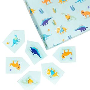 CENTRAL 23 - Wrapping Paper for Boys - Dino Cakes - 6 Sheets of Cute Birthday Gift Wrap for Kids - Dinosaur T-rex Rhino - Blue Green Yello - For Kids - Made in the UK