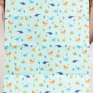 CENTRAL 23 - Wrapping Paper for Boys - Dino Cakes - 6 Sheets of Cute Birthday Gift Wrap for Kids - Dinosaur T-rex Rhino - Blue Green Yello - For Kids - Made in the UK