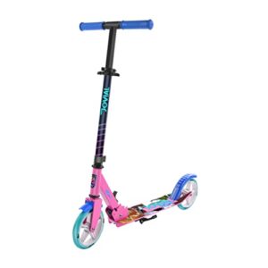 jovial 2-wheel folding kick scooter - compact foldable riding scooter for teens w/adjustable height, alloy anti-slip deck, 7” wheels, mud guard front wheel, for kids boys/girls 8+ yrs old (miami)