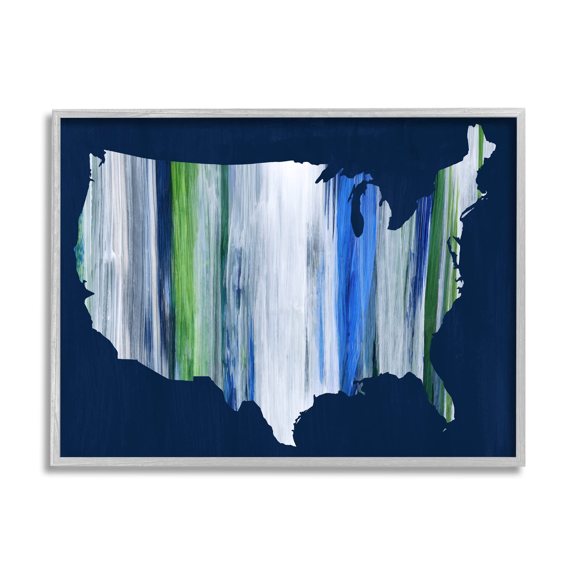 Stupell Industries Abstract Stripe United States of America Map Grey Framed Wall Art, 14 x 11, Blue