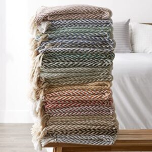 DII Modern Zig Zag Throw Blanket Woven Cotton, Hand-Knotted 2.5" Fringe, 50x60, Stone