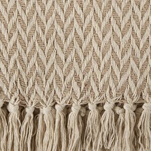 DII Modern Zig Zag Throw Blanket Woven Cotton, Hand-Knotted 2.5" Fringe, 50x60, Stone