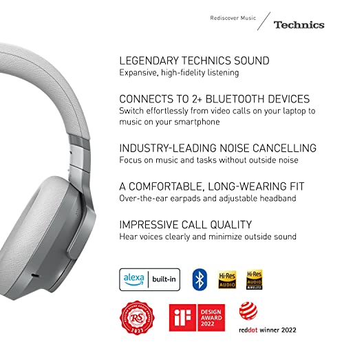 Technics Wireless Noise Cancelling Headphones, High-Fidelity Bluetooth Headphones with Multi-Point Connectivity, Impressive Call Quality, and Comfort Fit - EAH-A800-S Silver