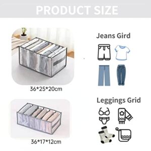 4Pcs Wardrobe Clothes Organizer, 9 Grids Washable Jeans Compartment Storage Box, Upgraded Mesh Separation Box with Handle, Foldable Drawer Organizers Clothes for Jeans, Shirt, Skirt, Legging, Grey