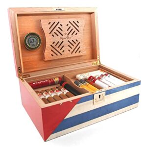 Cigar Star Gabeto Handmade Cigar Humidor with Boveda Packs, and Digital Hygrometer, Spanish Cedar Lined Cigar Box Set with Storage Tray and Air flow rack, Great Gift for Fathers