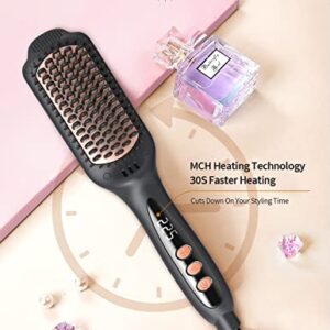 Hair Straightener Brush Heated Straightening Brush: Negative Ion Hot Hair Brush for Smooth Frizz-Free Women Hair - Ceramic Flat Iron Brush - Dual Voltage Anti-Scald Fast Heating