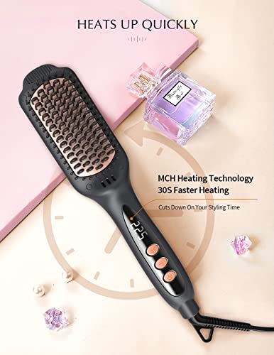 Hair Straightener Brush Heated Straightening Brush: Negative Ion Hot Hair Brush for Smooth Frizz-Free Women Hair - Ceramic Flat Iron Brush - Dual Voltage Anti-Scald Fast Heating