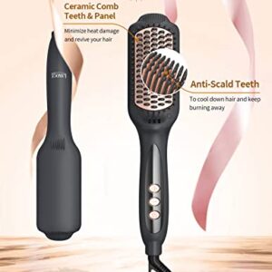 Hair Straightener Brush Heated Straightening Brush: Negative Ion Hot Hair Brush for Smooth Frizz-Free Women Hair - Ceramic Flat Iron Brush - Dual Voltage Anti-Scald Fast Heating