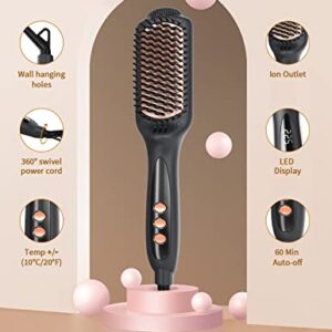 Hair Straightener Brush Heated Straightening Brush: Negative Ion Hot Hair Brush for Smooth Frizz-Free Women Hair - Ceramic Flat Iron Brush - Dual Voltage Anti-Scald Fast Heating