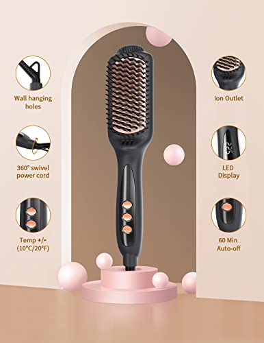 Hair Straightener Brush Heated Straightening Brush: Negative Ion Hot Hair Brush for Smooth Frizz-Free Women Hair - Ceramic Flat Iron Brush - Dual Voltage Anti-Scald Fast Heating