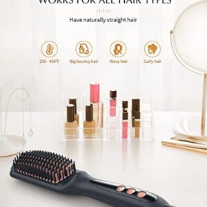 Hair Straightener Brush Heated Straightening Brush: Negative Ion Hot Hair Brush for Smooth Frizz-Free Women Hair - Ceramic Flat Iron Brush - Dual Voltage Anti-Scald Fast Heating