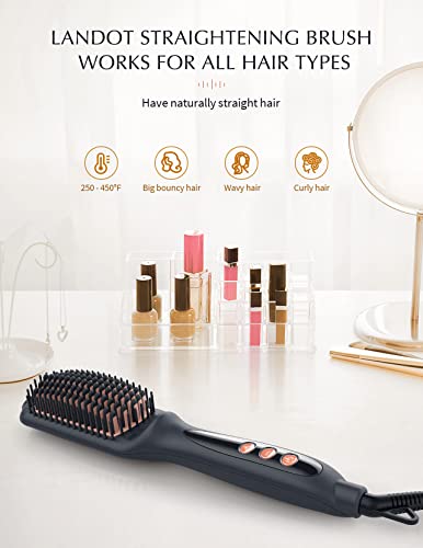 Hair Straightener Brush Heated Straightening Brush: Negative Ion Hot Hair Brush for Smooth Frizz-Free Women Hair - Ceramic Flat Iron Brush - Dual Voltage Anti-Scald Fast Heating