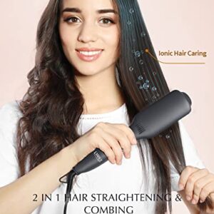 Hair Straightener Brush Heated Straightening Brush: Negative Ion Hot Hair Brush for Smooth Frizz-Free Women Hair - Ceramic Flat Iron Brush - Dual Voltage Anti-Scald Fast Heating