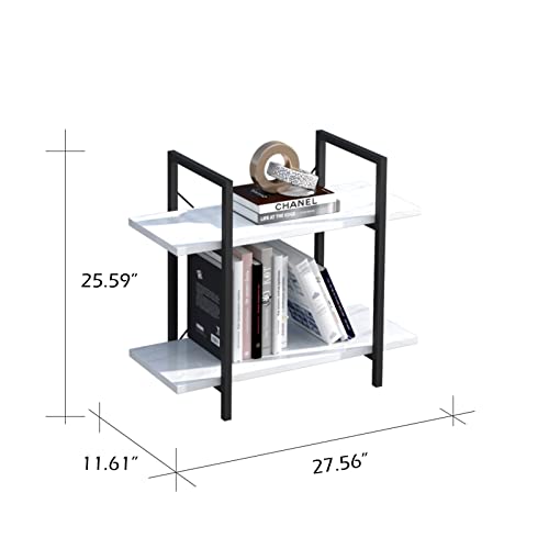 IOTXY 2-Tier Open Shelf Bookcase - Modern Freestanding Wooden Display Stand Unit with Metal Frame for Home and Office, Bookshelf, Black White