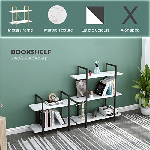 IOTXY 2-Tier Open Shelf Bookcase - Modern Freestanding Wooden Display Stand Unit with Metal Frame for Home and Office, Bookshelf, Black White