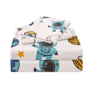 jsd astronaut space kids print sheet set twin, 3 pieces boys soft microfiber bedding deep pocket