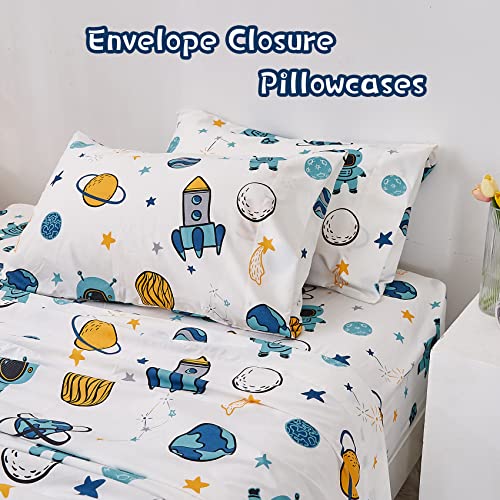 JSD Astronaut Space Kids Print Sheet Set Twin, 3 Pieces Boys Soft Microfiber Bedding Deep Pocket