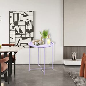 Folding Tray Metal Side Table Purple Green Round End Table Cyan Sofa Small Accent Fold-able Table, Round End Table Tray, Next to Sofa Table, Snack Table for Living Room and Bed Room