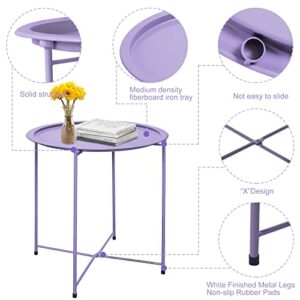 Folding Tray Metal Side Table Purple Green Round End Table Cyan Sofa Small Accent Fold-able Table, Round End Table Tray, Next to Sofa Table, Snack Table for Living Room and Bed Room