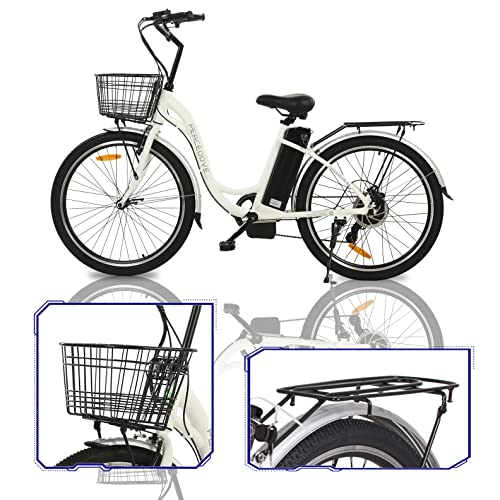 ECOTRIC Electric Bike 26" E Bike 350W Motor Cruiser Electric Bicycles Removable 36V 10AH Lithium Battery Commute Step-Through Ebike Moped for Adults with Basket Shimano 7 Speed Gears