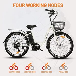 ECOTRIC Electric Bike 26" E Bike 350W Motor Cruiser Electric Bicycles Removable 36V 10AH Lithium Battery Commute Step-Through Ebike Moped for Adults with Basket Shimano 7 Speed Gears