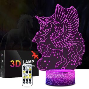 pinkie pie unicorn gifts night light for kids 1-12 year unicorn gifts for girls 3d led lamp, with remote & smart touch 7 colors led night lamps for kids best for bedrooms birthday easter xmas gift