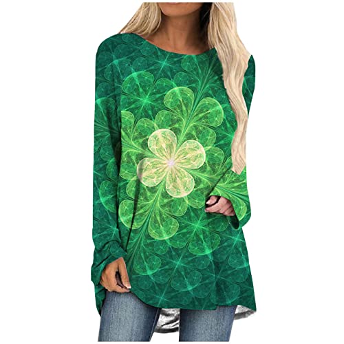 COMIOR Women Casual St. Patrick's Day Blouse Plus Size Green Top Ladies Long Sleeve Tank Tops O-Neck Pullover Shamrock Ireland Letter Printed Sweatshirt Loose Funny T Shirt Love Gift, X-Large