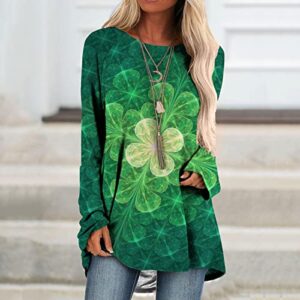 COMIOR Women Casual St. Patrick's Day Blouse Plus Size Green Top Ladies Long Sleeve Tank Tops O-Neck Pullover Shamrock Ireland Letter Printed Sweatshirt Loose Funny T Shirt Love Gift, X-Large