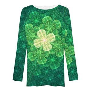 COMIOR Women Casual St. Patrick's Day Blouse Plus Size Green Top Ladies Long Sleeve Tank Tops O-Neck Pullover Shamrock Ireland Letter Printed Sweatshirt Loose Funny T Shirt Love Gift, X-Large