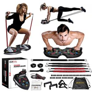 Ultimate Push Up Board, Portable at Home Gym, Strength Training Equipment for Men, Home Workout Equipment with 15 Gym Accessories, Foldable Pushup Bar with Resistance Band, Pilates Bar, Jump Rope (Black)