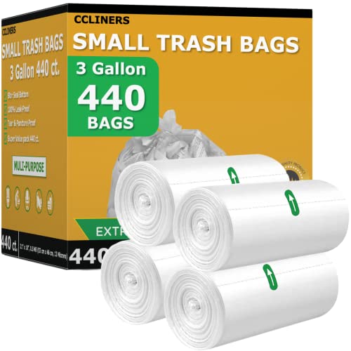 Small Trash Bags 3 Gallon Garbage Bags (440 Count) Bathroom Garbage Bags Clear Plastic Wastebasket Trash Can Liners Fits 2 Gallon 4 Gallon for Home and Office Bins (440 Bags)