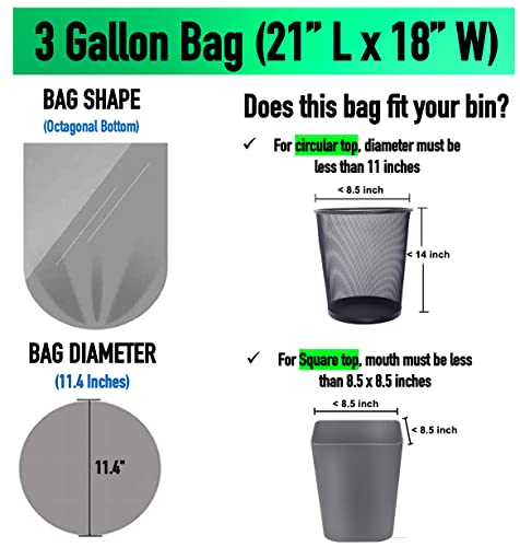 Small Trash Bags 3 Gallon Garbage Bags (440 Count) Bathroom Garbage Bags Clear Plastic Wastebasket Trash Can Liners Fits 2 Gallon 4 Gallon for Home and Office Bins (440 Bags)