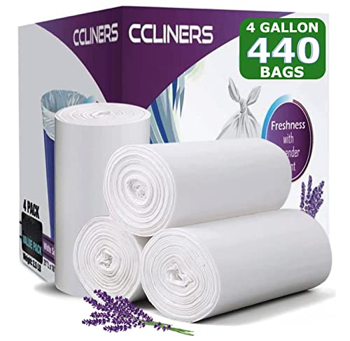 CCLINERS 4 Gallon Trash Bag Lavender Scented (440 Count) Small Bathroom Garbage Bags Wastebasket Can Liners White Trash Bags for Home Kitchen Office Bins (440 Bags)