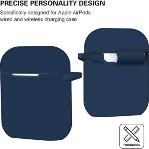 ATUAT AirPods Case Cover, Full Protective Silicone Skin Dust-Proof Designed for Apple AirPods 1st 2nd Generation with Keychain, Front LED Visible, Midnight Blue