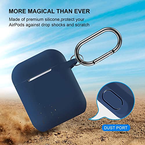 ATUAT AirPods Case Cover, Full Protective Silicone Skin Dust-Proof Designed for Apple AirPods 1st 2nd Generation with Keychain, Front LED Visible, Midnight Blue