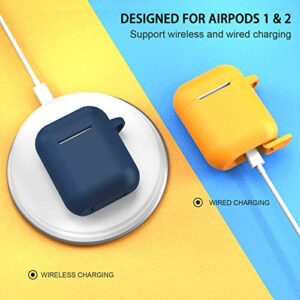 ATUAT AirPods Case Cover, Full Protective Silicone Skin Dust-Proof Designed for Apple AirPods 1st 2nd Generation with Keychain, Front LED Visible, Midnight Blue