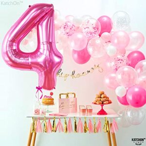 KatchOn, Hot Pink 4 Balloon Number - 40 Inch | Hot Pink 4 Birthday Balloon | 4 Year Old Birthday Decorations | Number 4 Balloons for 4th Birthday Balloons | Pink Four Balloon for 4th Birthday Supplies