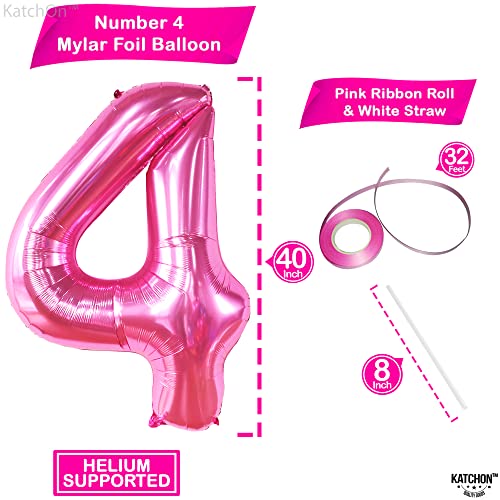 KatchOn, Hot Pink 4 Balloon Number - 40 Inch | Hot Pink 4 Birthday Balloon | 4 Year Old Birthday Decorations | Number 4 Balloons for 4th Birthday Balloons | Pink Four Balloon for 4th Birthday Supplies