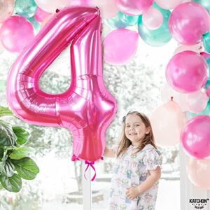 KatchOn, Hot Pink 4 Balloon Number - 40 Inch | Hot Pink 4 Birthday Balloon | 4 Year Old Birthday Decorations | Number 4 Balloons for 4th Birthday Balloons | Pink Four Balloon for 4th Birthday Supplies